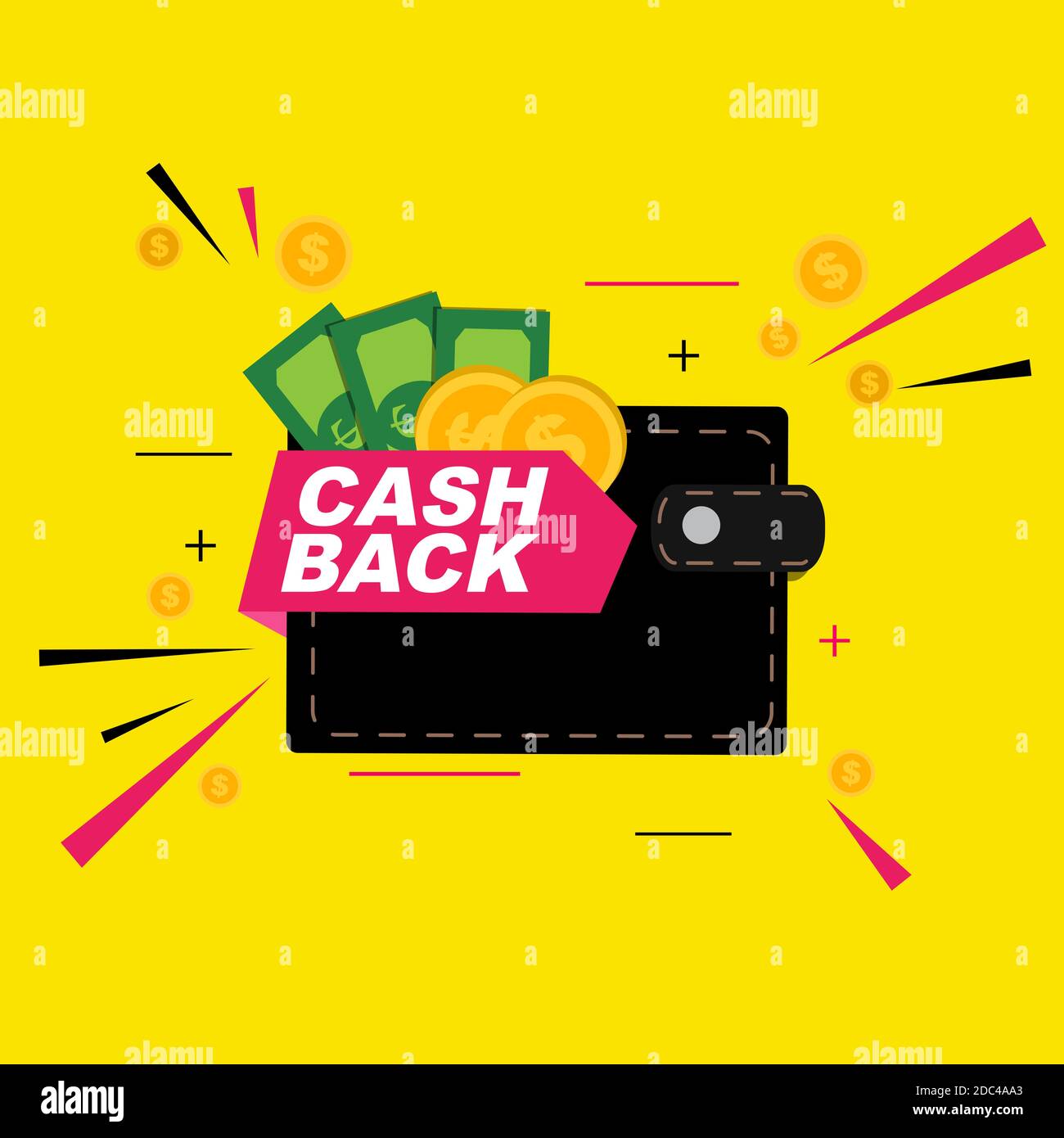 Money cashback poster with gold dollar coins. illustration Stock Photo ...