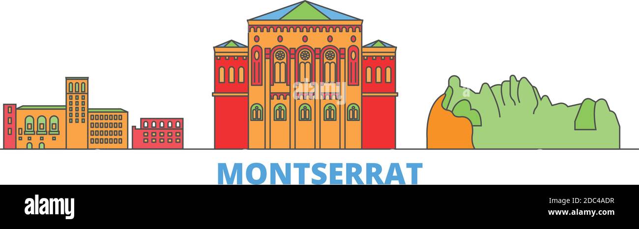 Montserrat line cityscape, flat vector. Travel city landmark, oultine ...