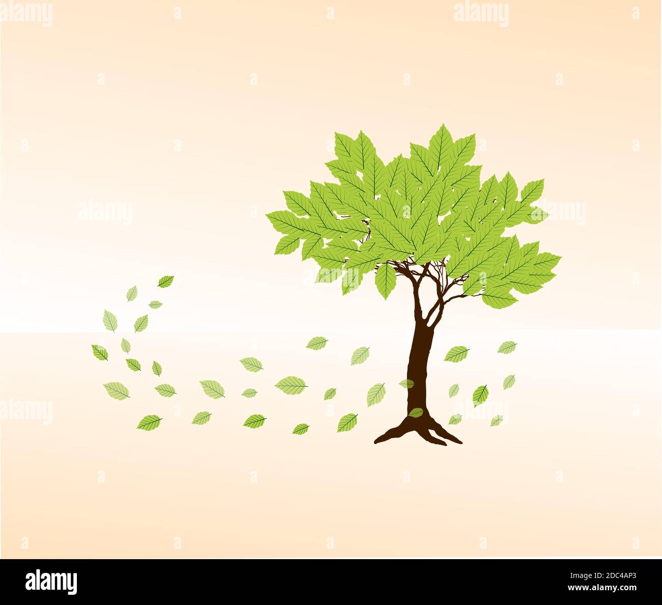 Green Leaves Falling From Tree