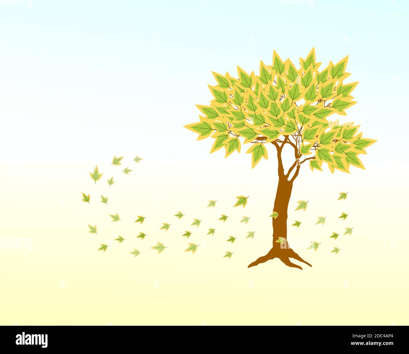 Spring green maple tree with green falling leaves Stock Vector Image ...