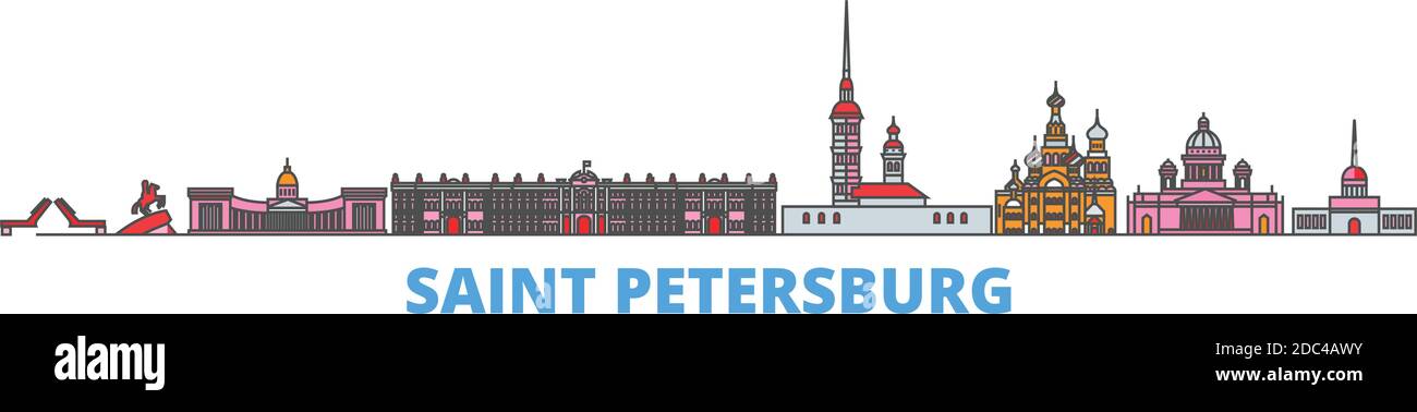 Russia, Saint Petersburg line cityscape, flat vector. Travel city ...