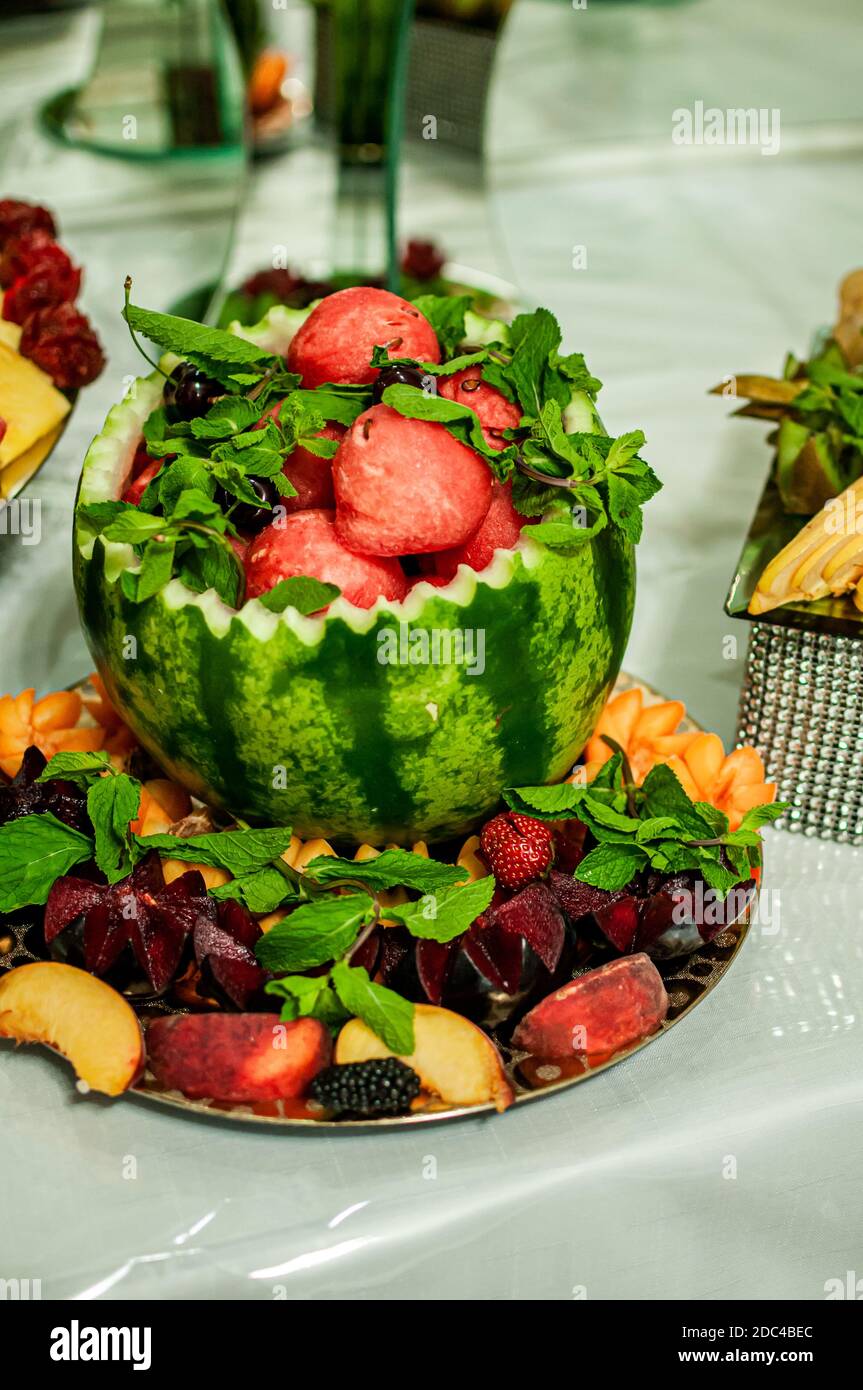 Watermelon at the wedding buffet Stock Photo - Alamy