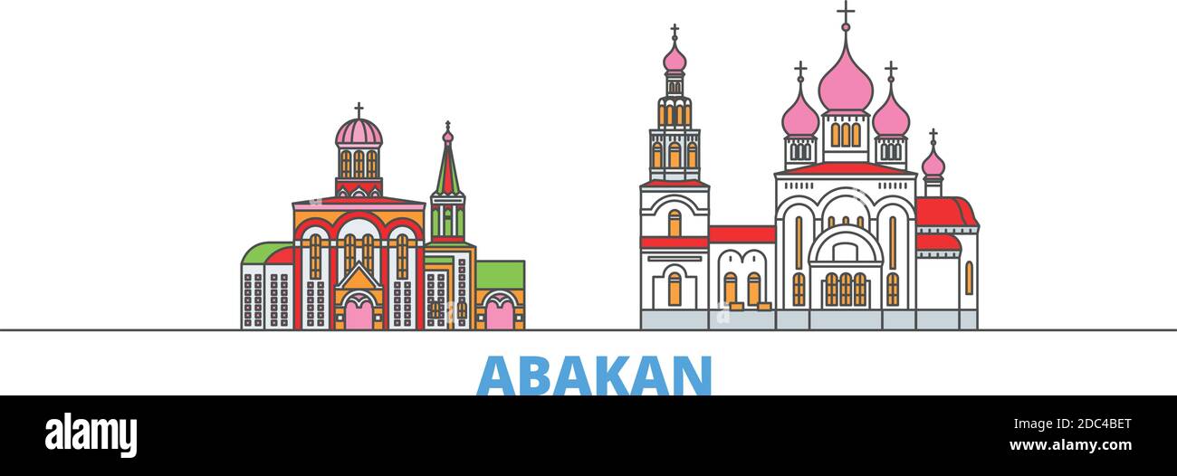 Russia, Abakan line cityscape, flat vector. Travel city landmark ...