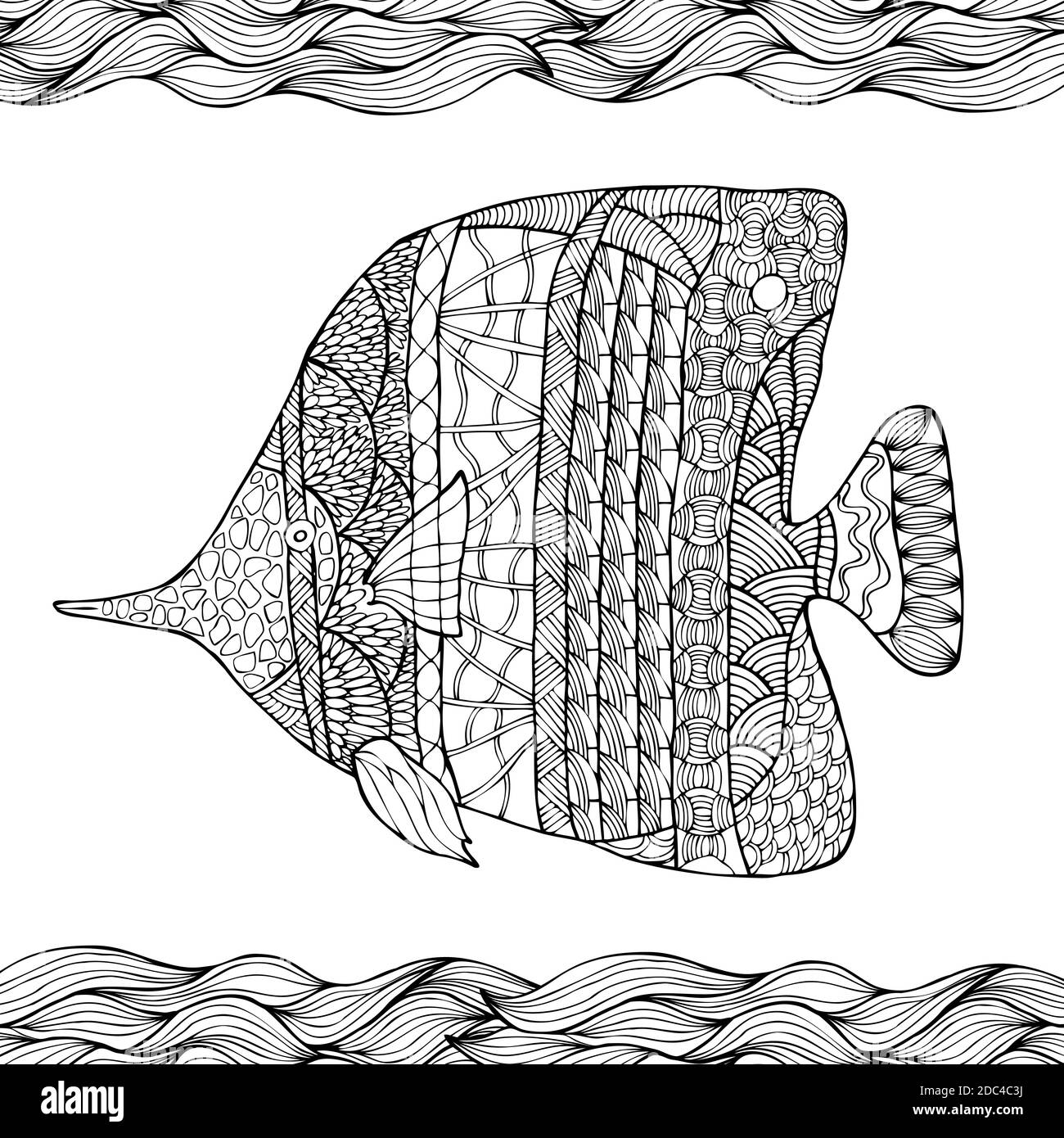 Hand drawn stylized fish with doodle, zentangle, floral, vintage ...