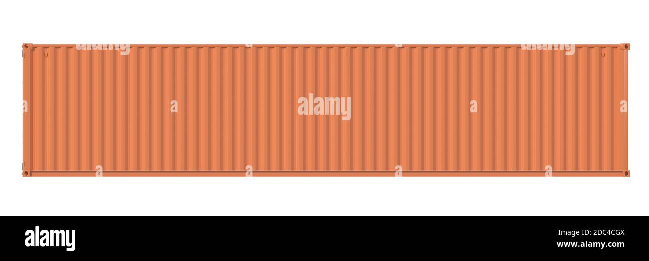 Ship cargo container 40 feet length, side view. Brown metallic freight ...