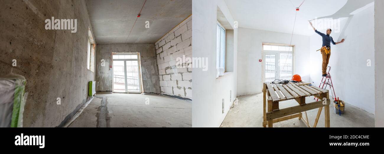 Comparison of a room in an apartment before and after renovation. New ...