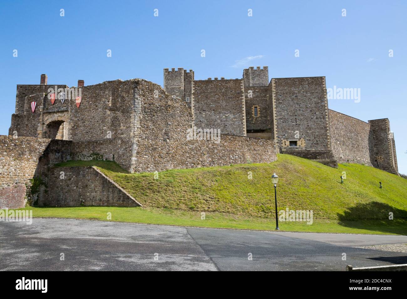 View of inner walls and the raised bridge walkway to the Kings Barbican ...