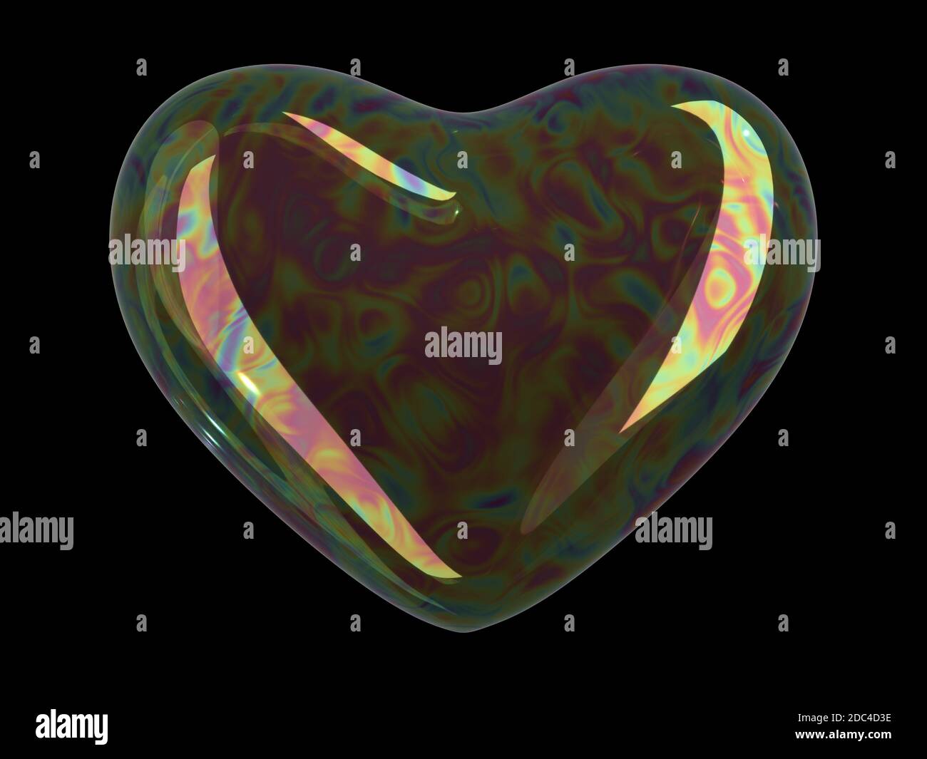 Heart shaped soap bubble on black background. Realistic bubble with ...