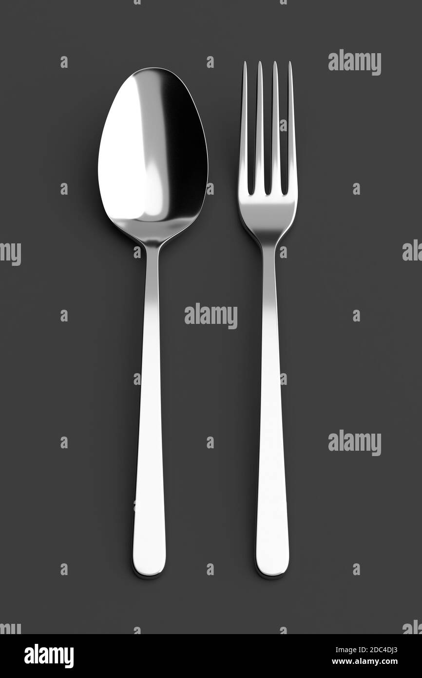 Fork and spoon. Photo realistic 3D illustration. Cutlery, kitchen ...