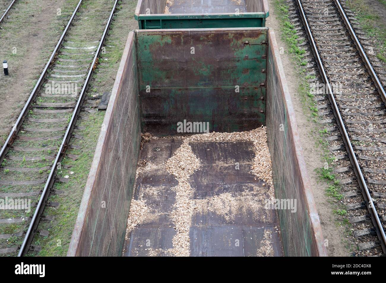 Empty railway wagon. Transportation of bulk cargo. Logistics, industry ...