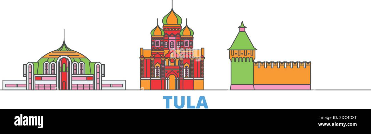 Russia, Tula line cityscape, flat vector. Travel city landmark, oultine ...
