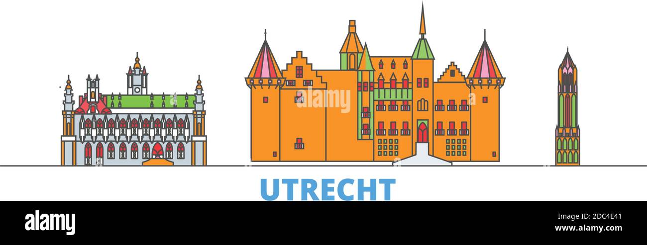 Netherlands, Utrecht line cityscape, flat vector. Travel city landmark ...
