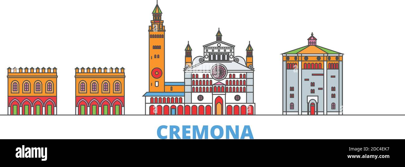 Italy, Cremona line cityscape, flat vector. Travel city landmark ...