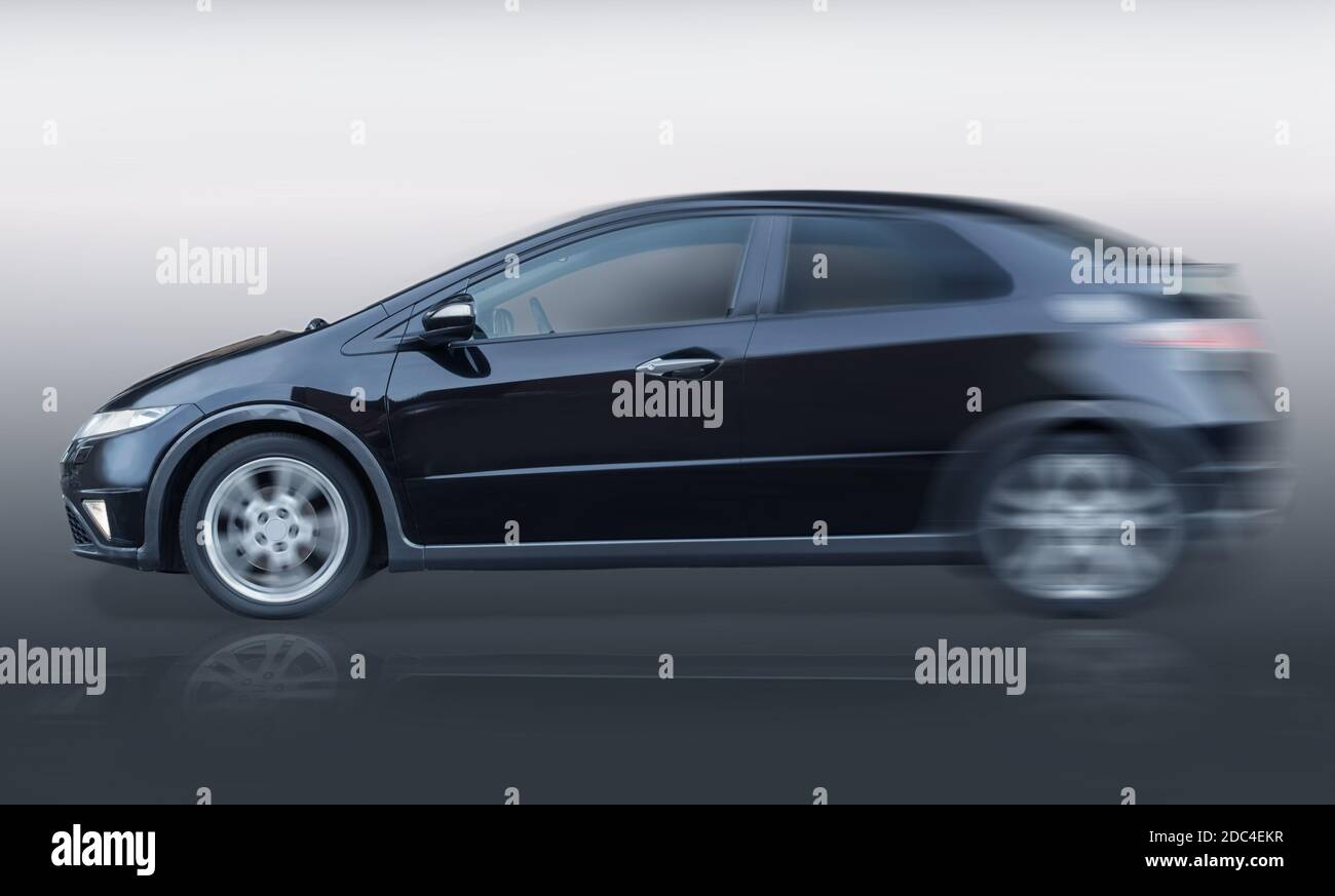 Black auto on gradient background with reflection side view Stock Photo ...