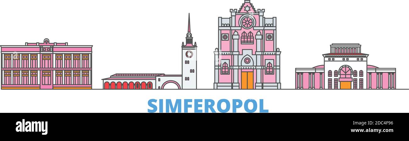 Russia, Simferopol line cityscape, flat vector. Travel city landmark ...