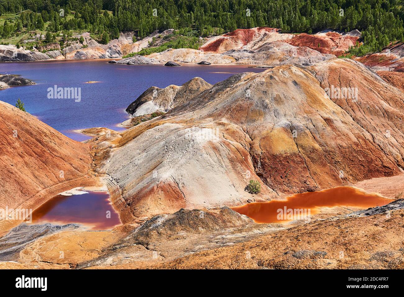 strange purple lake formed on the site of an old kaolin quarry Stock ...