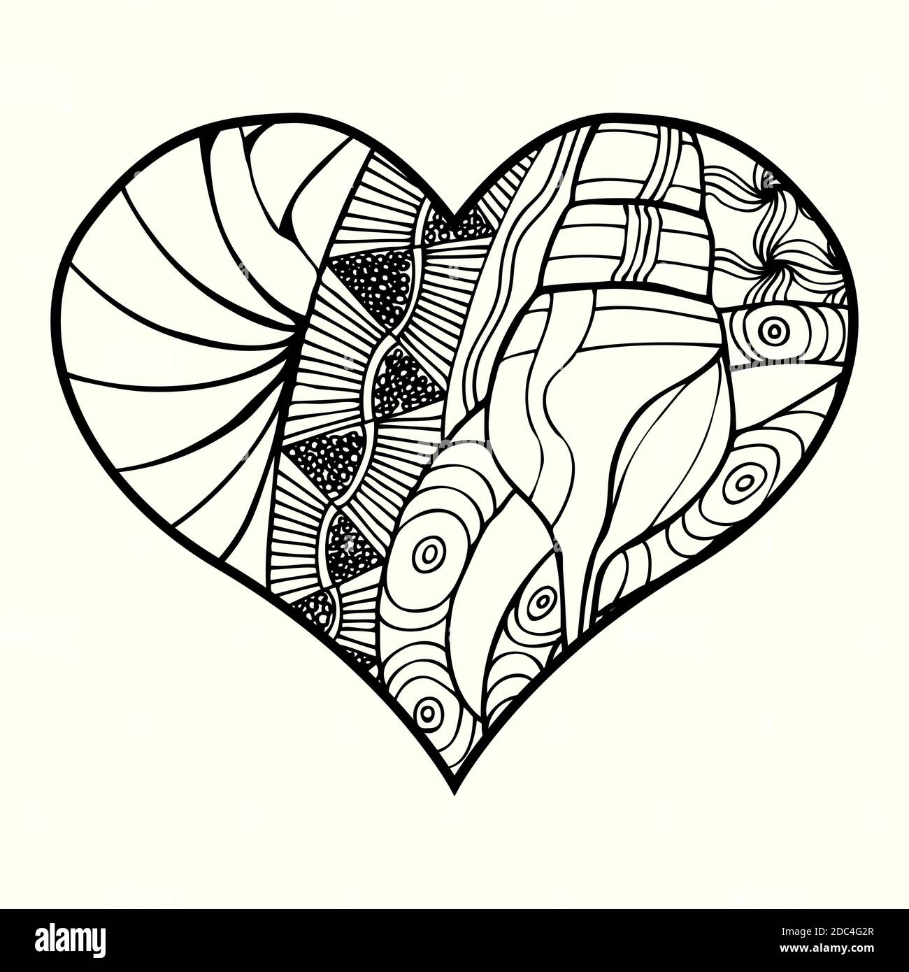 Zentangle heart with abstract floral pattern inside. Design element for ...