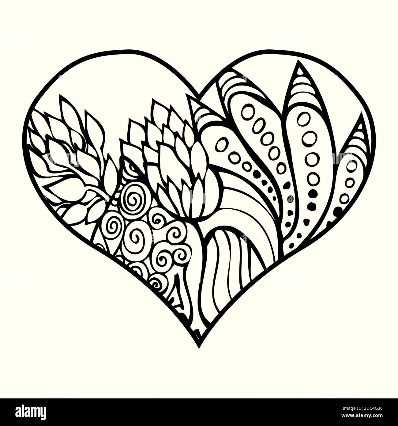 Zentangle heart with abstract floral pattern inside. Design element for ...