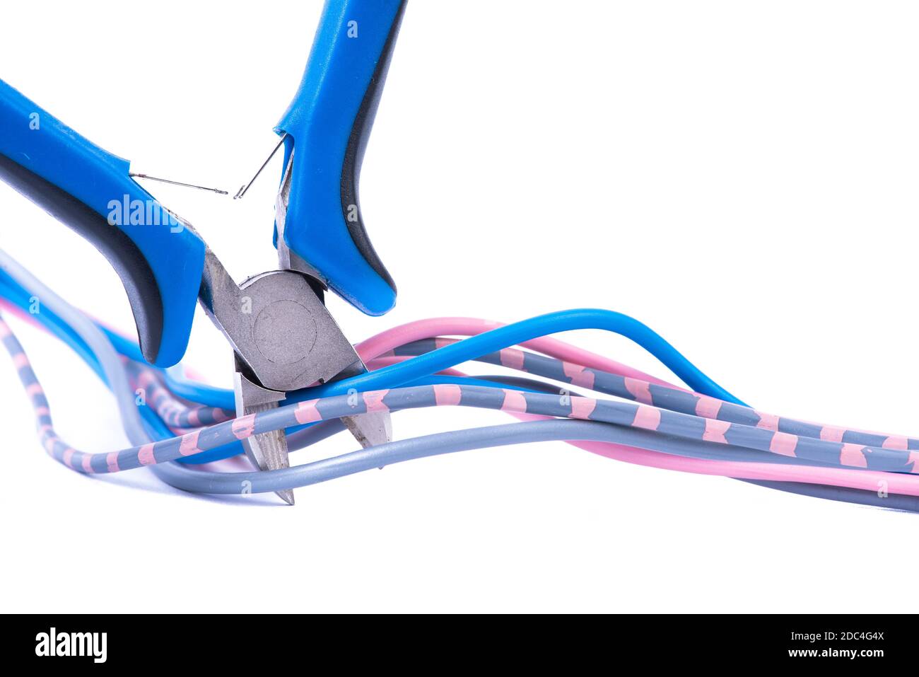 Colorful wiring and tool pliers used in electrical installation ...