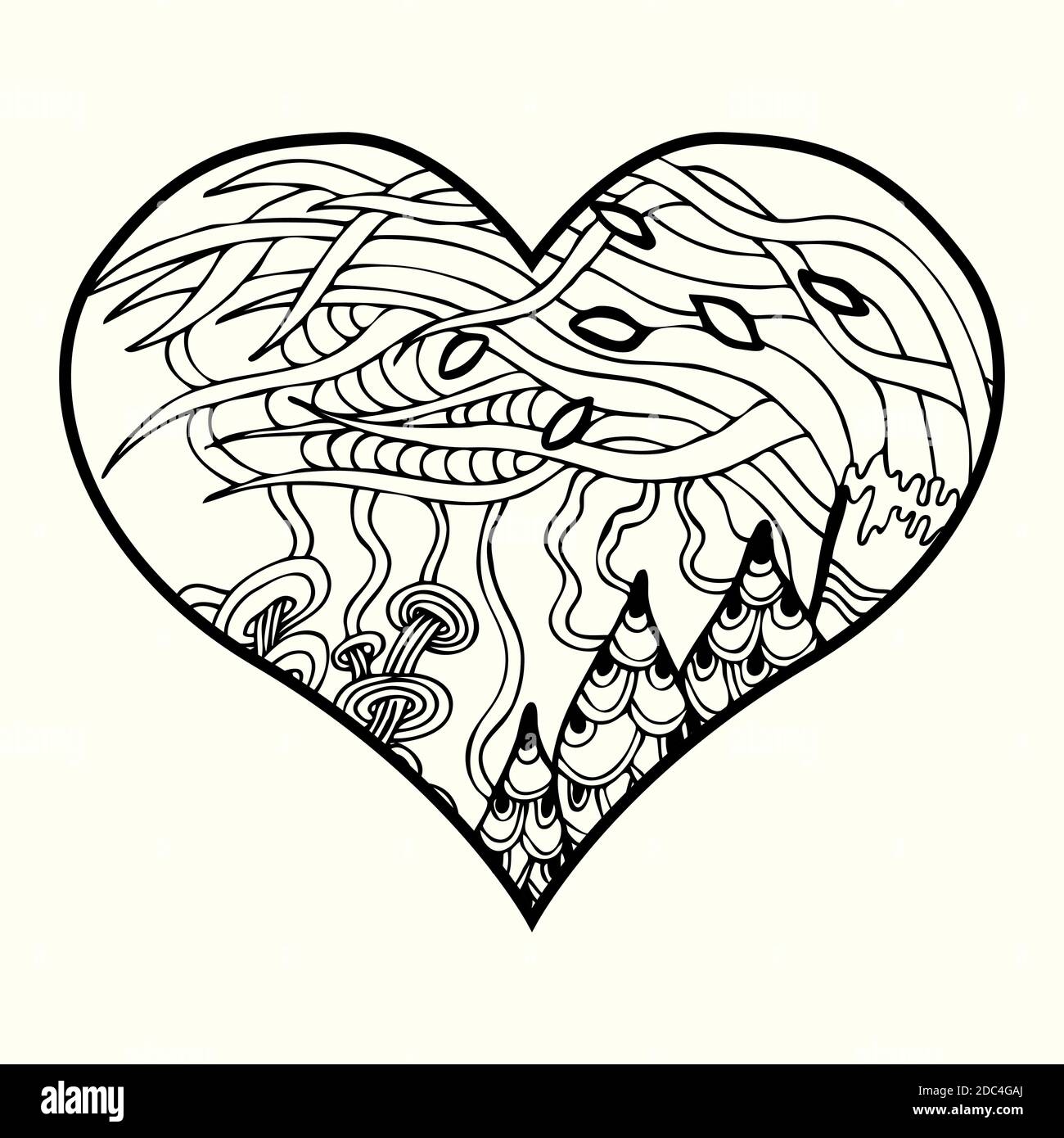 Zentangle heart with abstract floral pattern inside. Design element for ...