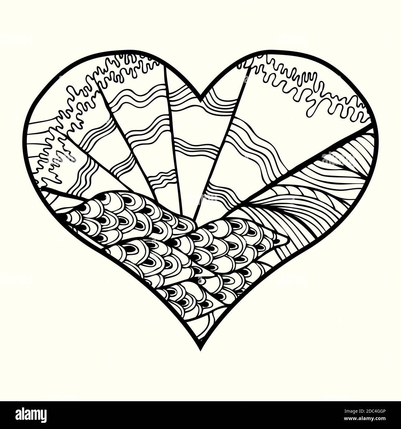 Zentangle heart with abstract floral pattern inside. Design element for ...