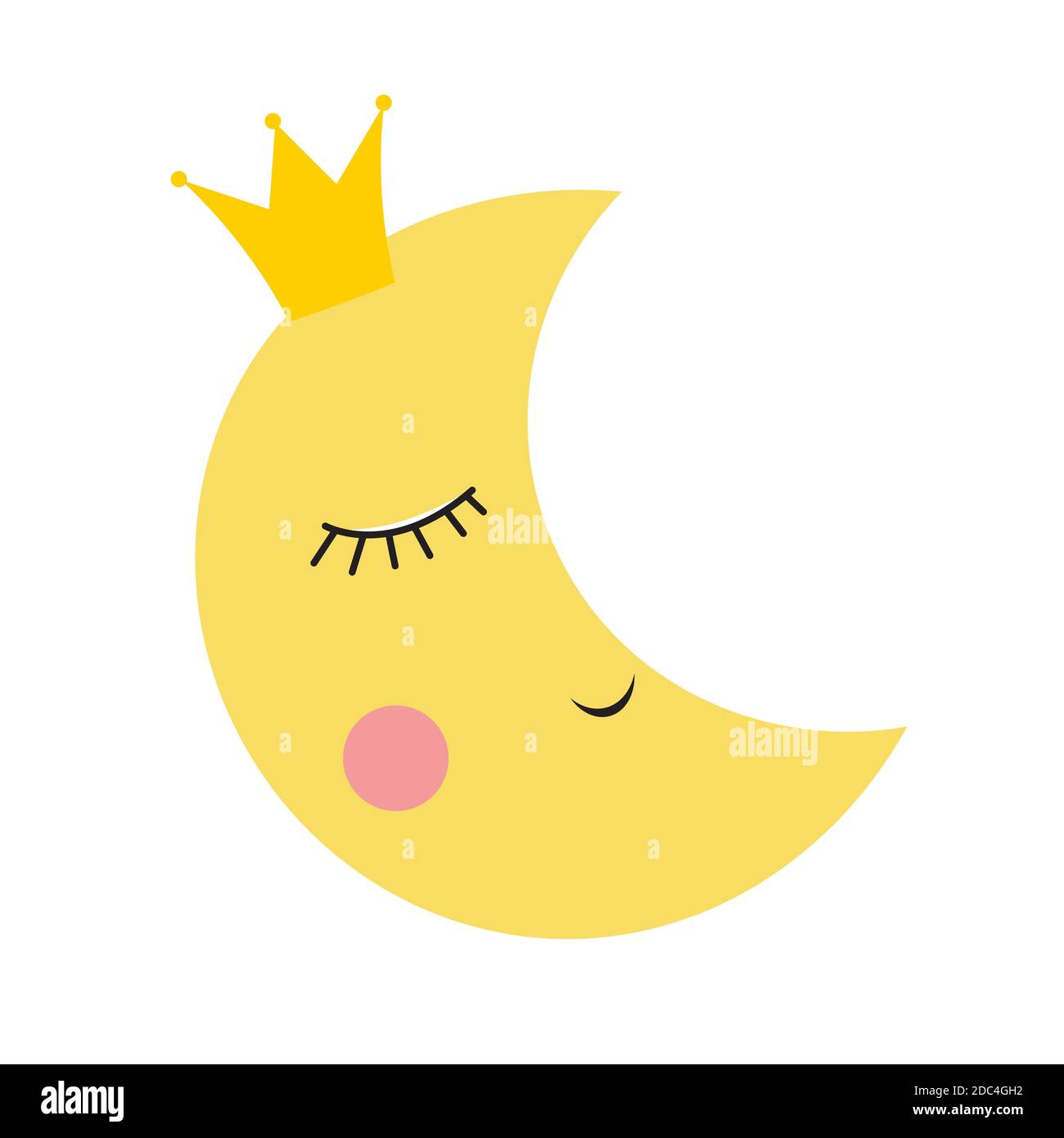Cute Princess Moon in Gold Crown Illustration Stock Photo - Alamy