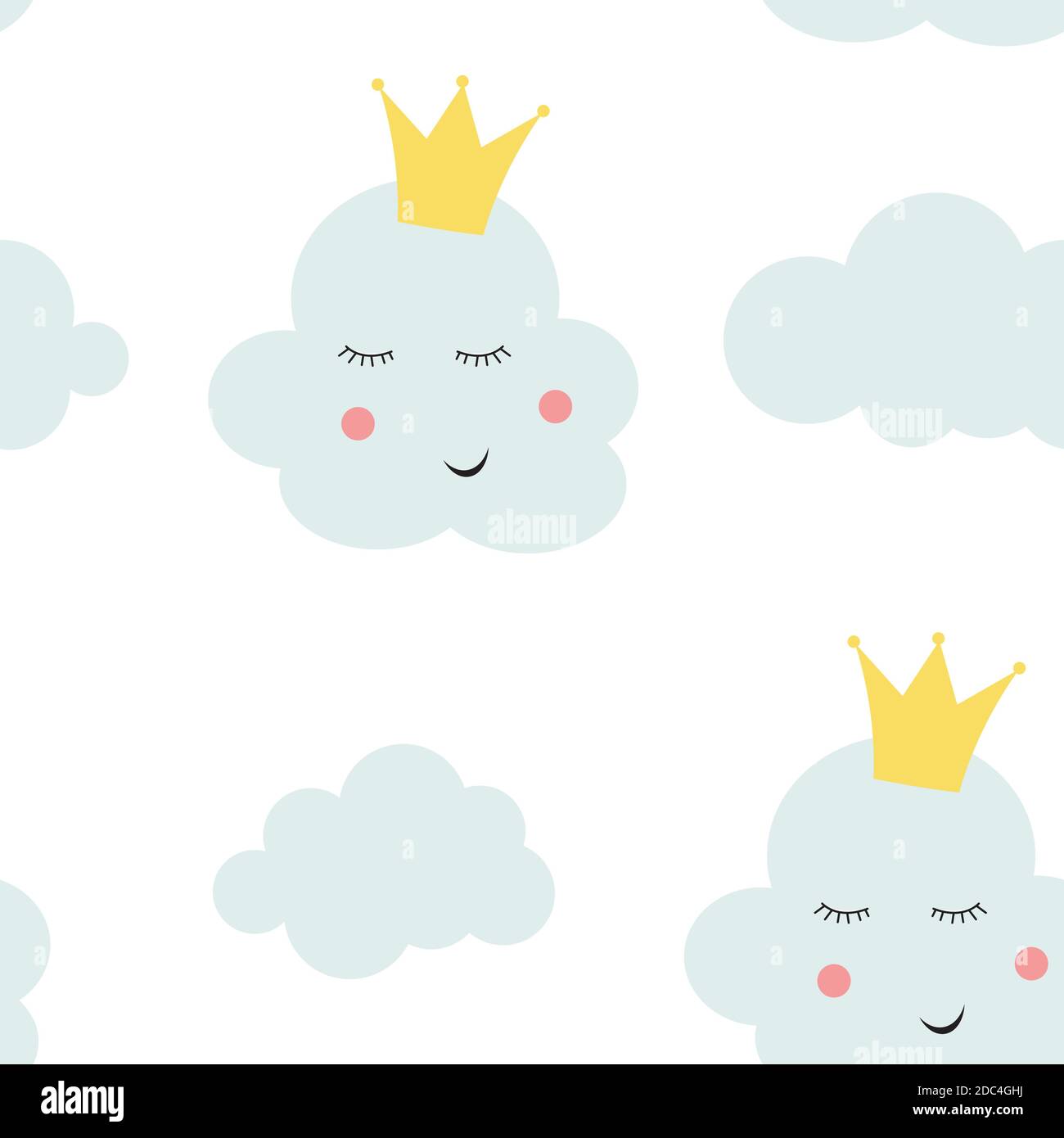 Children's Seamless Pattern Background with Cloud Princess Illustration ...