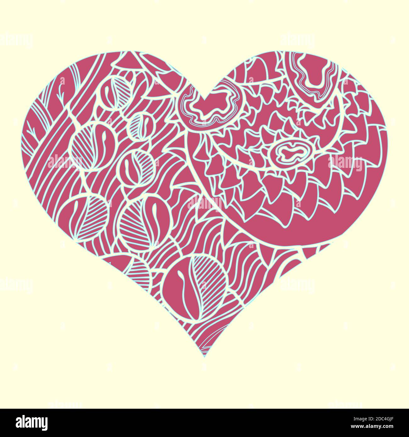 Zentangle heart with abstract floral pattern inside. Design element for ...