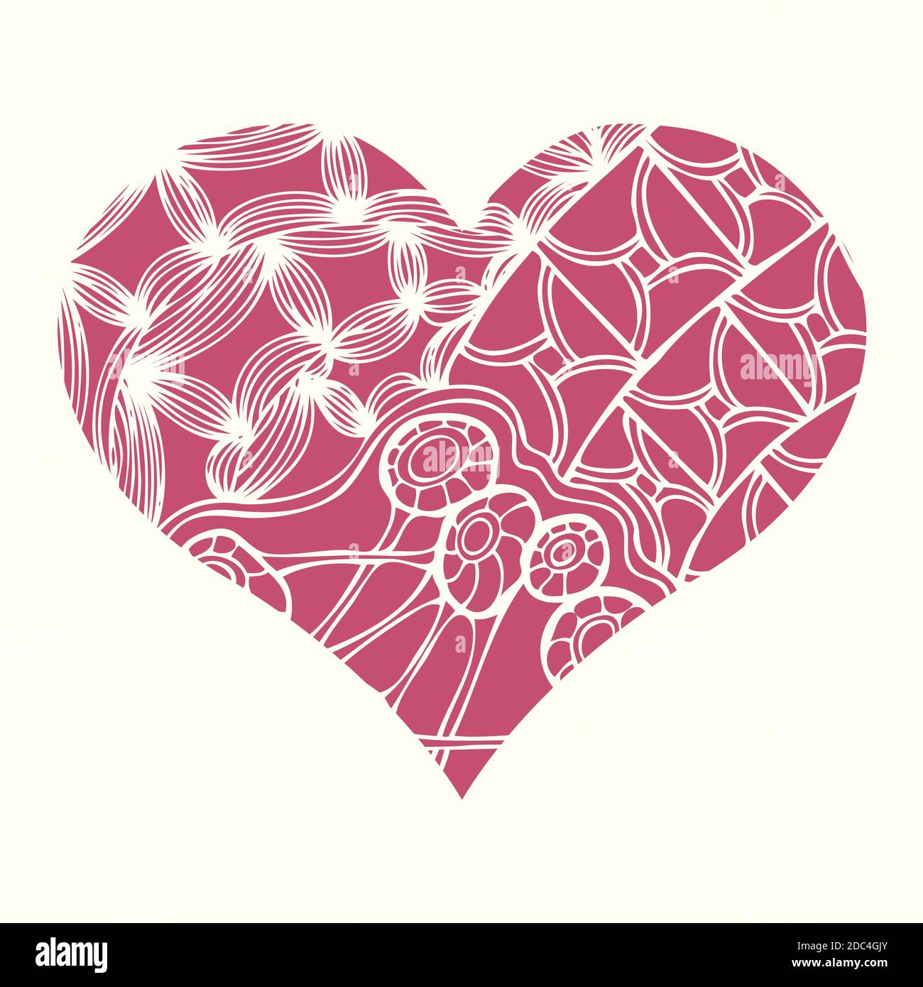 Zentangle heart with abstract floral pattern inside. Design element for ...