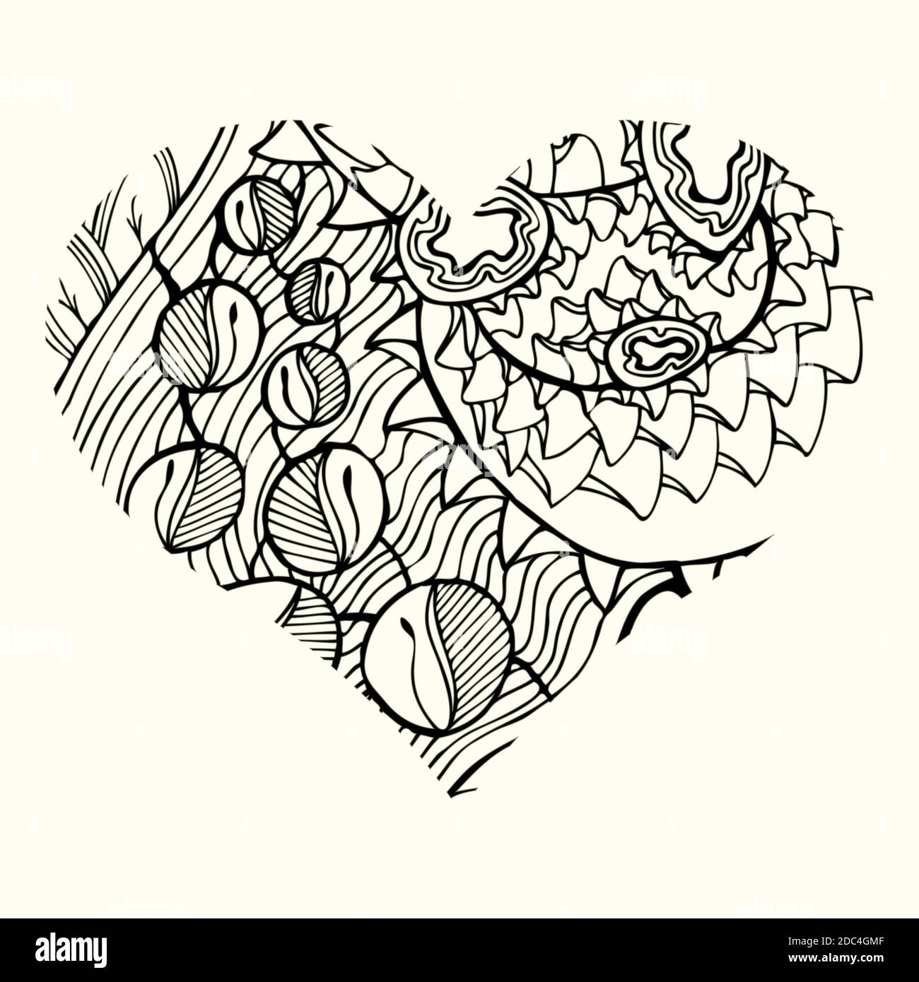 Zentangle heart with abstract floral pattern inside. Design element for ...