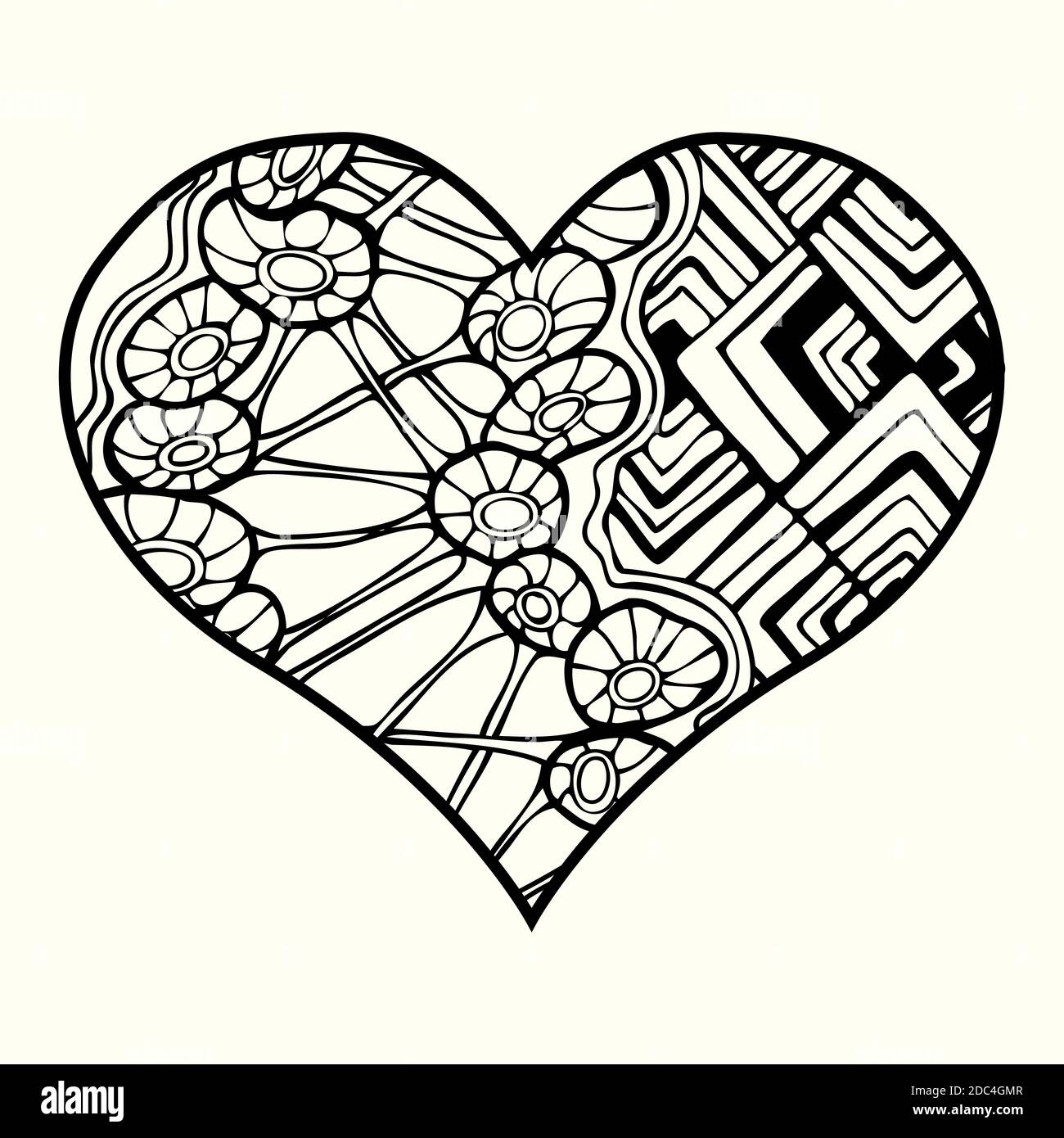 Zentangle heart with abstract floral pattern inside. Design element for ...