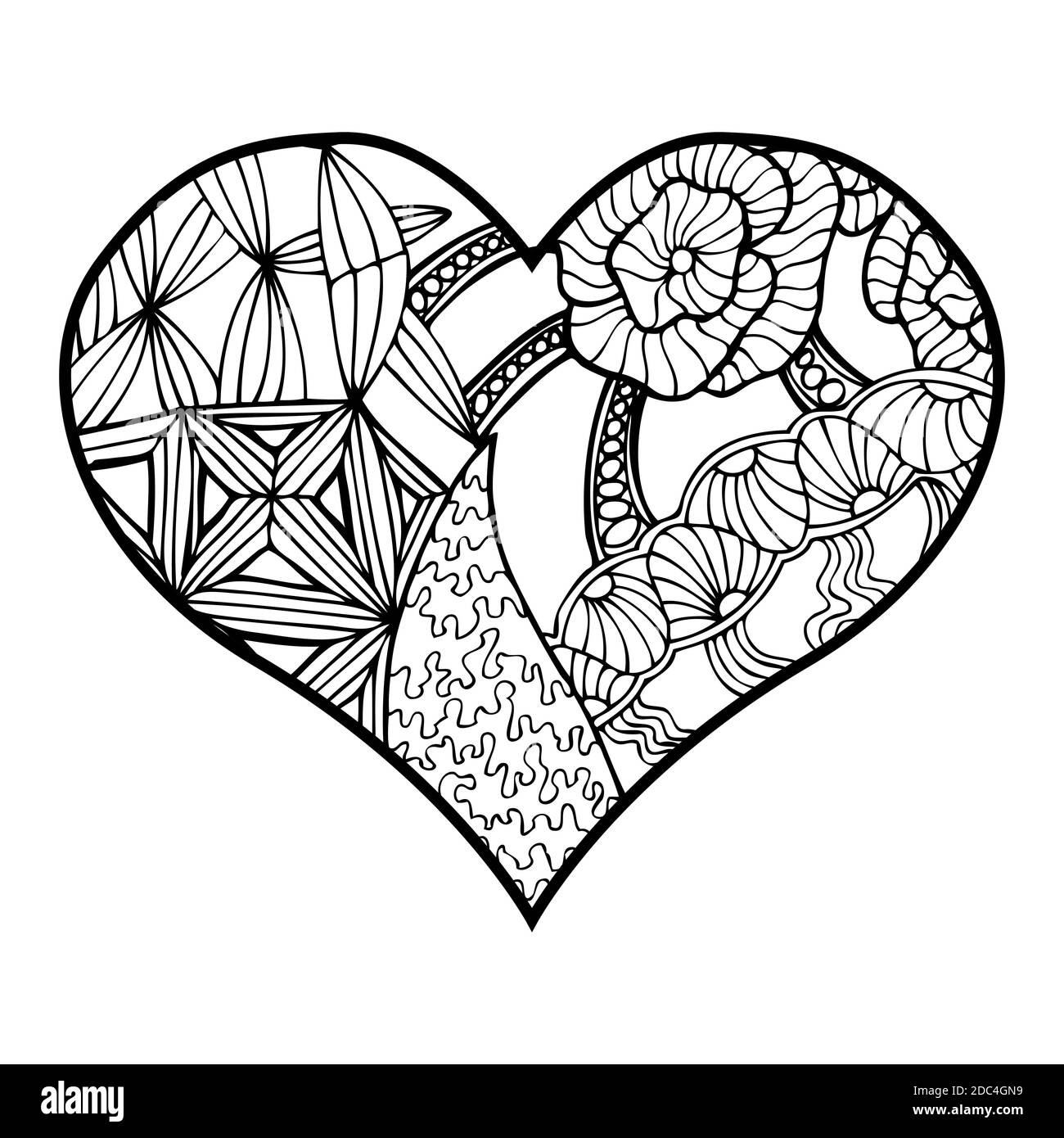 Zentangle heart with abstract floral pattern inside. Design element for ...