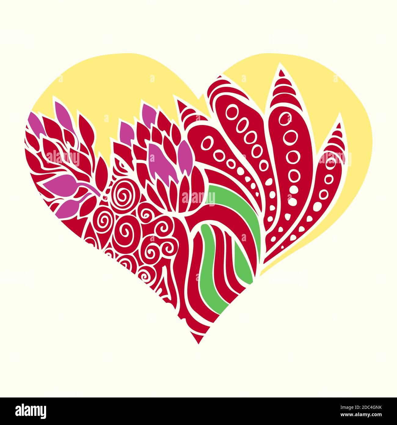 Zentangle heart with abstract floral pattern inside. Design element for ...