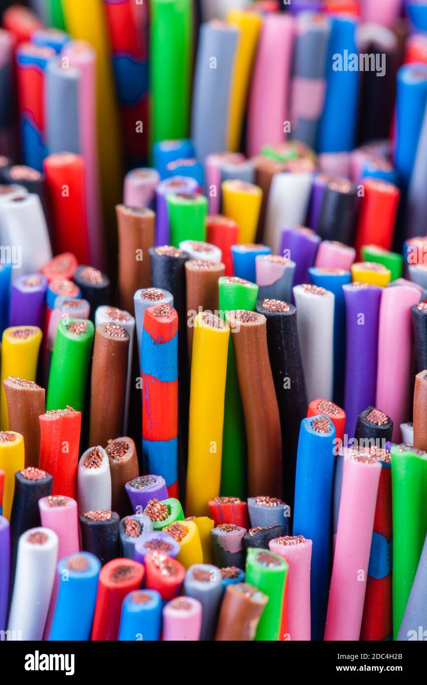 Variety of electric cables mosaic of colors Stock Photo - Alamy