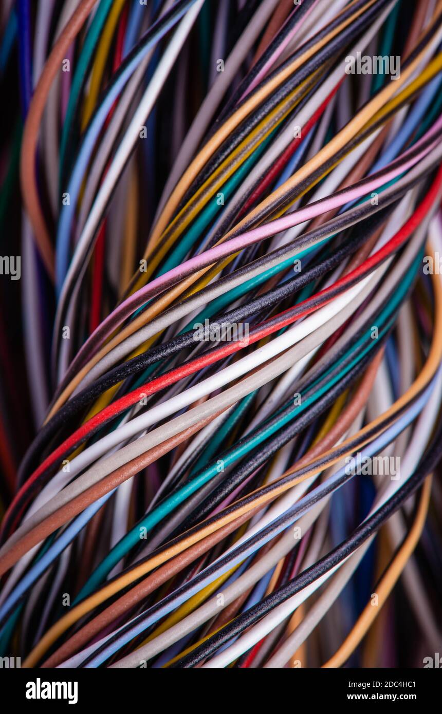 Tangle electrical cable wire, network of data transmission cord as ...