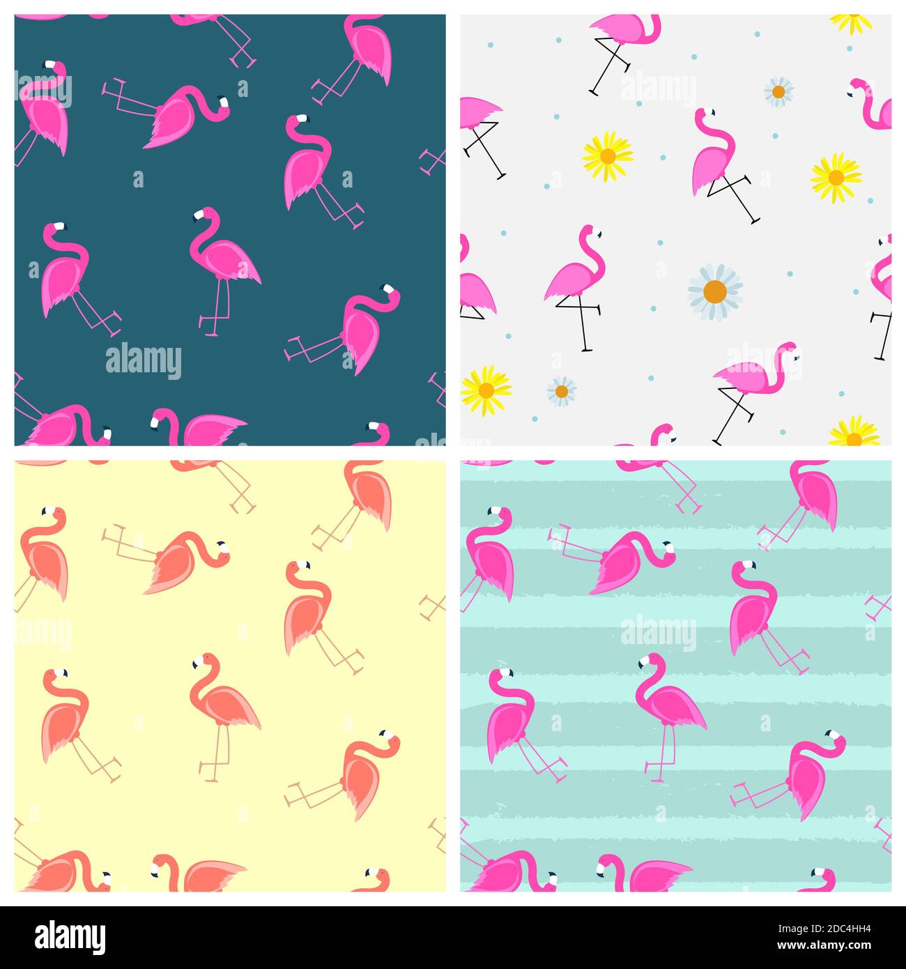Cute Seamless Flamingo Pattern Collection Set Illustration Stock Photo ...
