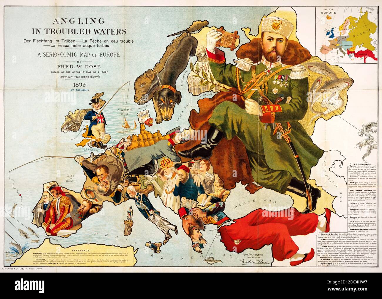 Angling in troubled waters, satirical political map of Europe of the ...