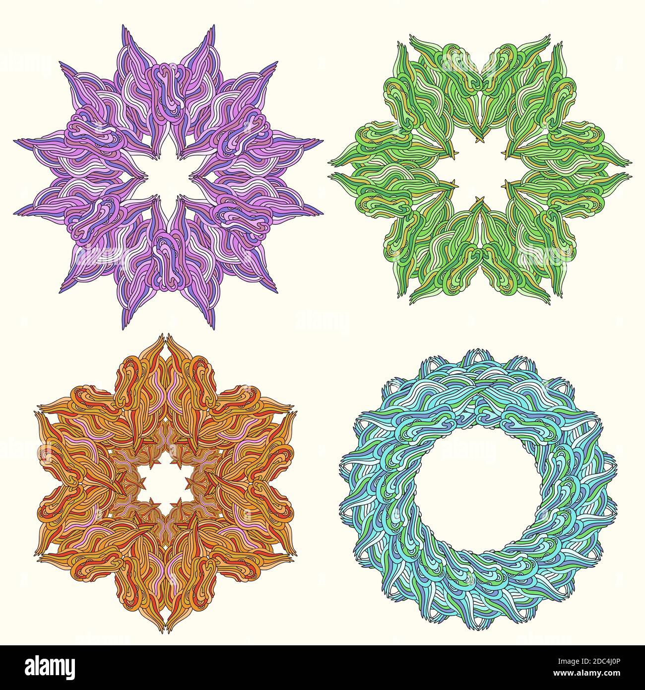 Set of ornament multicolor doodle mandalas. Vintage decorative element ...