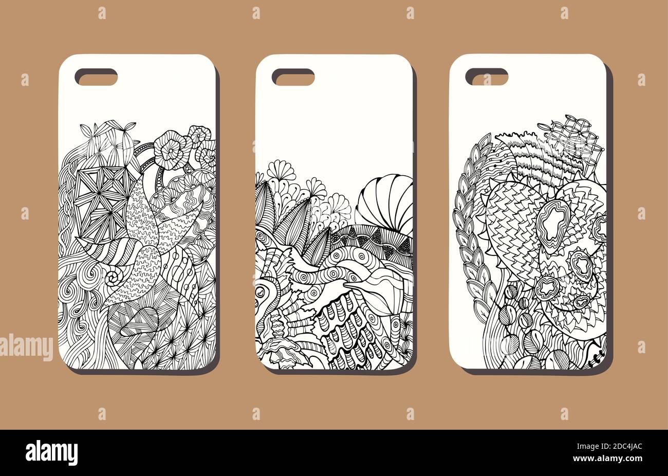 A set of three mobile phone cases. Vector background in zentangle style ...