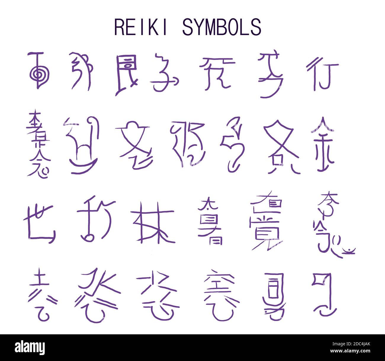A set of reiki symbols isolated on white. Hand drawn elements for ...