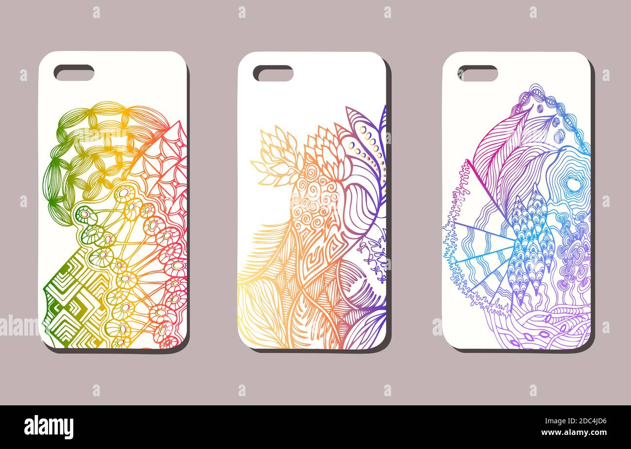 A set of three mobile phone cases. Vector background in zentangle style ...