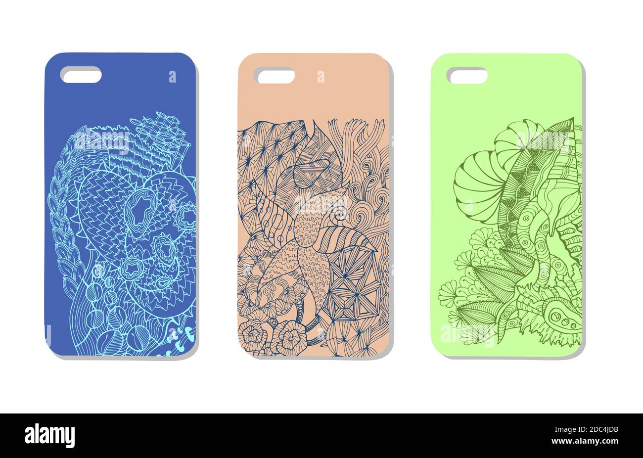 A set of three mobile phone cases. Vector background in zentangle style ...