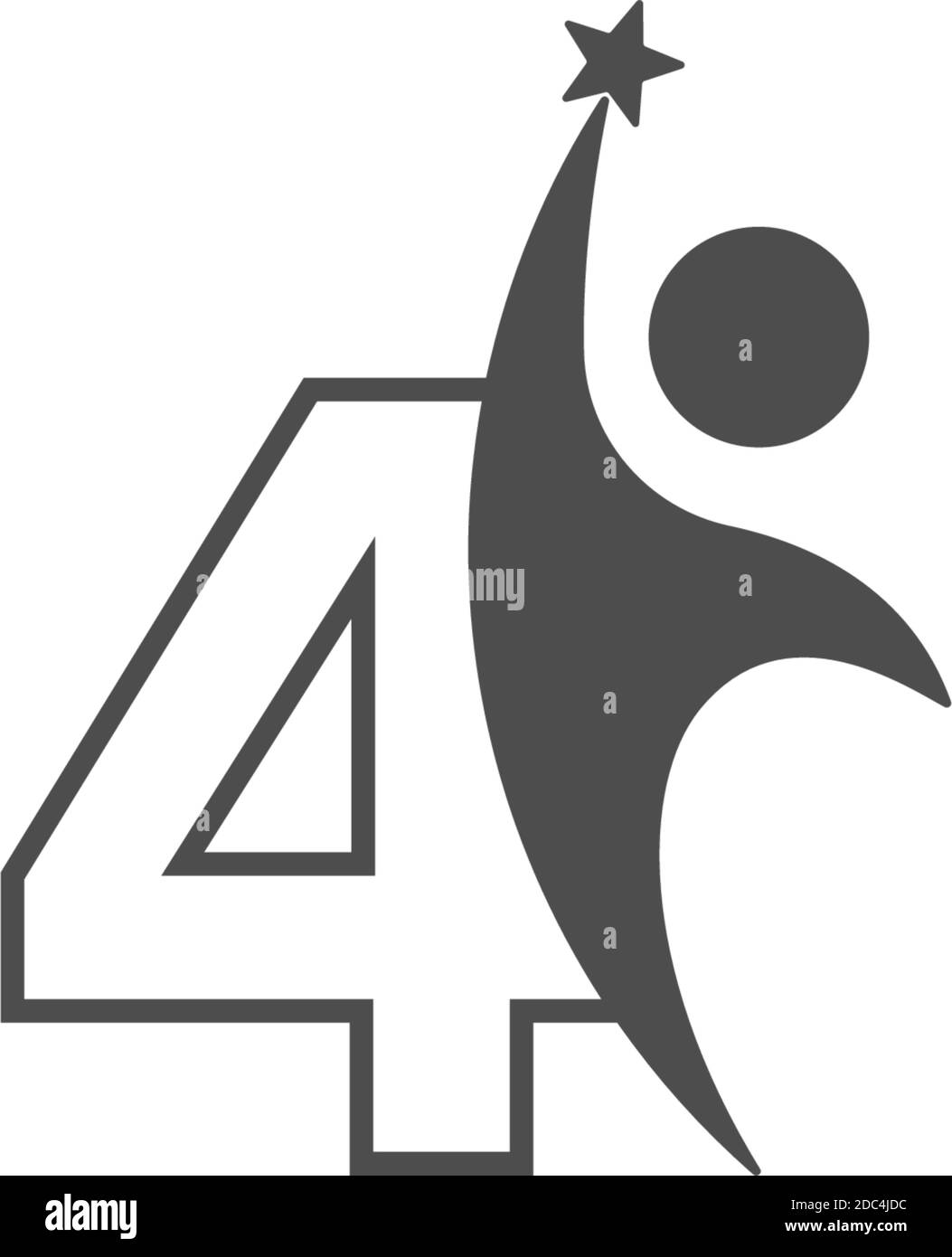 Number 4 icon logo with abstrac sucsess man in front, alphabet logo ...