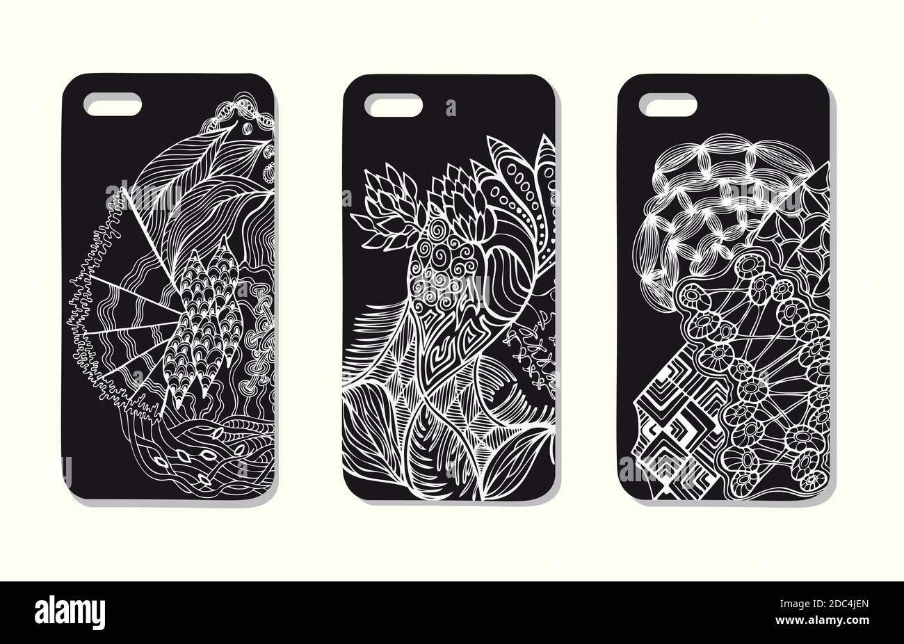 A set of three mobile phone cases. Vector background in zentangle style ...