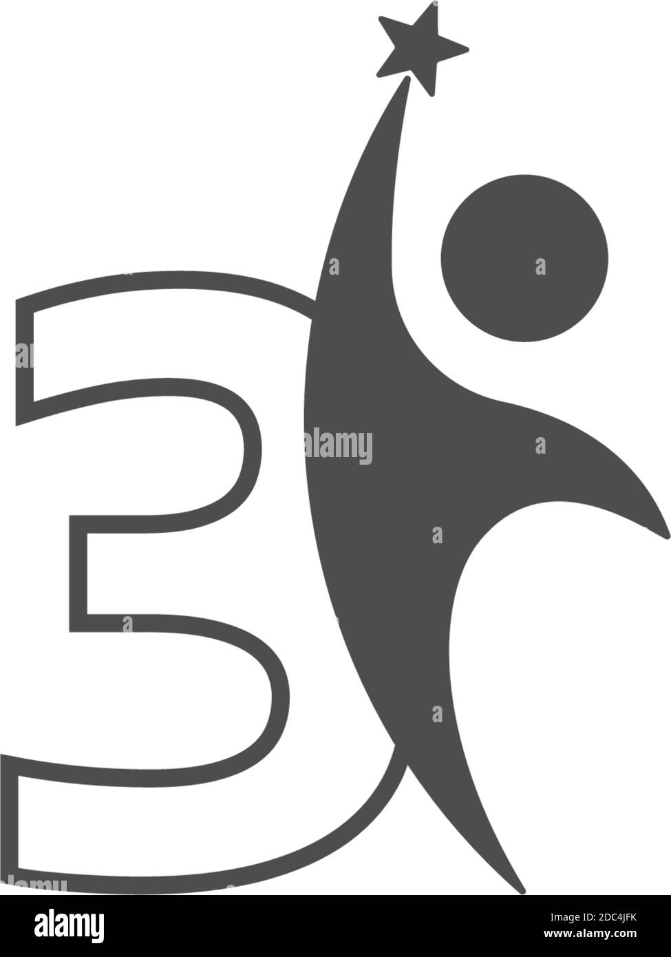 Number 3 icon logo with abstrac sucsess man in front, alphabet logo ...