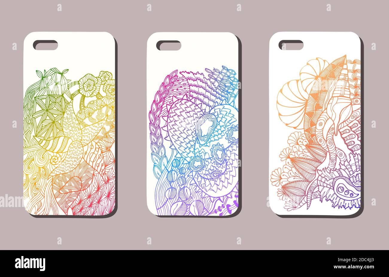 A set of three mobile phone cases. Vector background in zentangle style ...