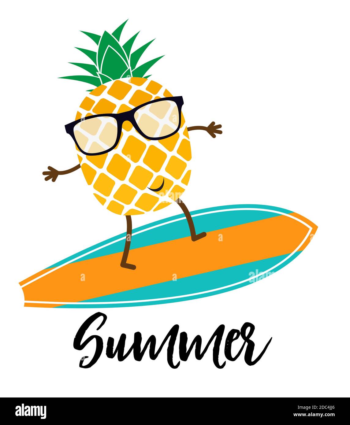 Hello Summer. Cute Pineapple in Sunglasses. Illustration Stock Photo ...