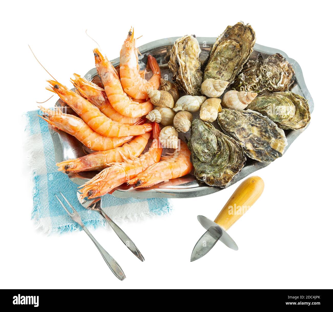 Shellfish and shrimp platter for two people on a white background Stock ...