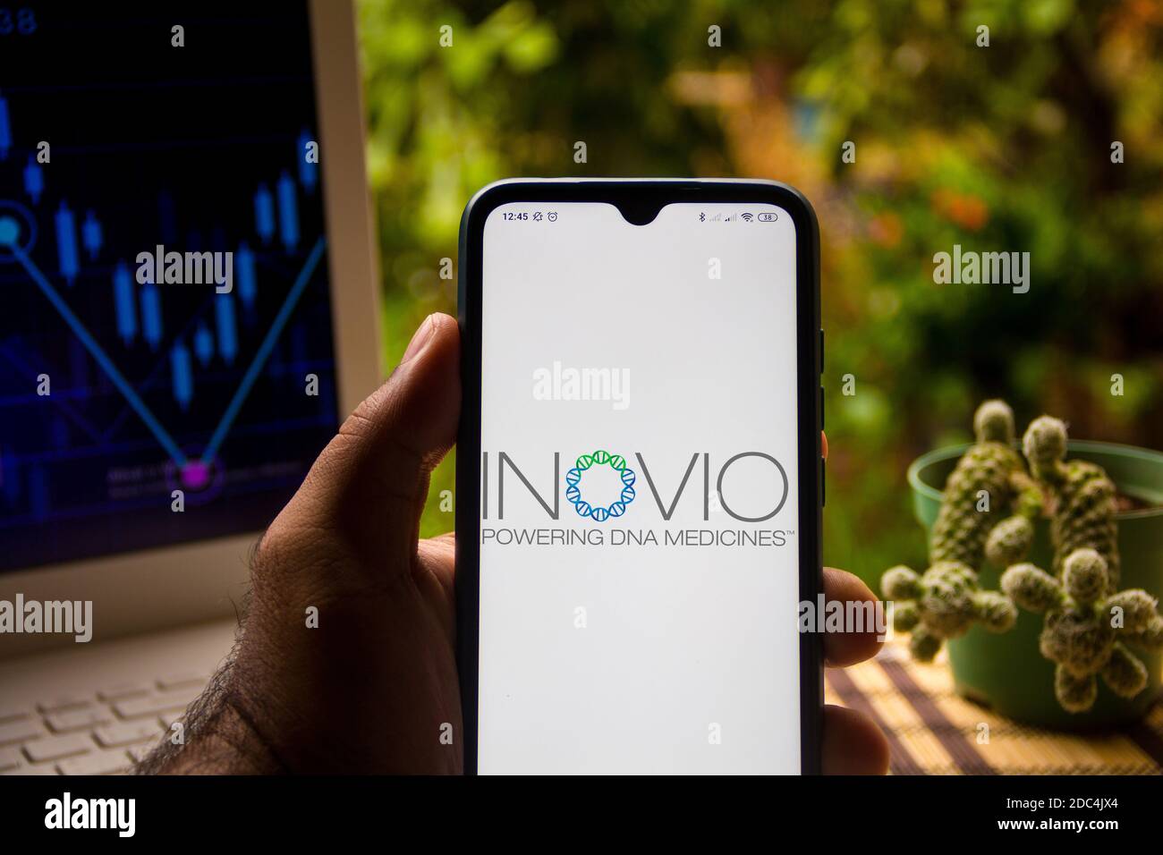 In this photo illustration the Inovio Pharmaceuticals logo seen displayed on a smartphone Stock ...