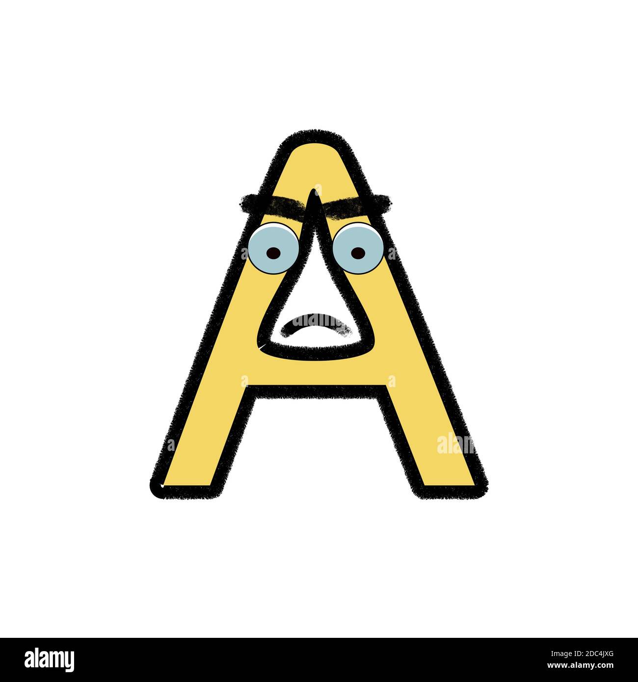 Angry cartoon illustration of yellow A letter, emotion Stock Photo - Alamy
